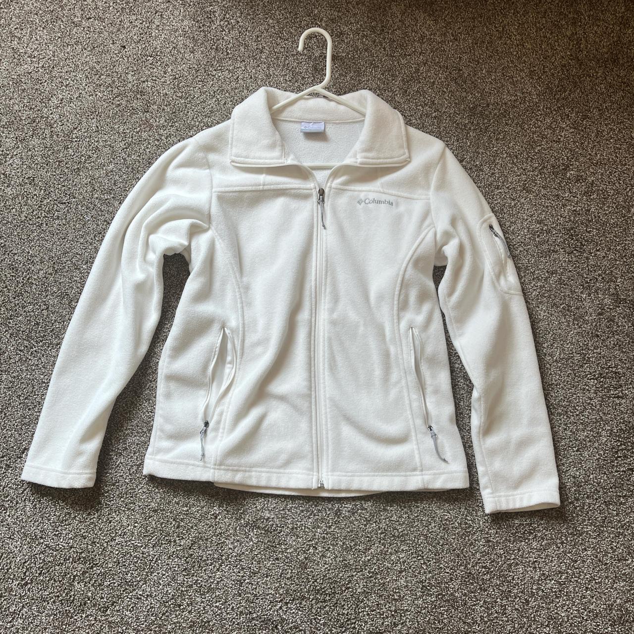 White fleece zip up jacket - Depop