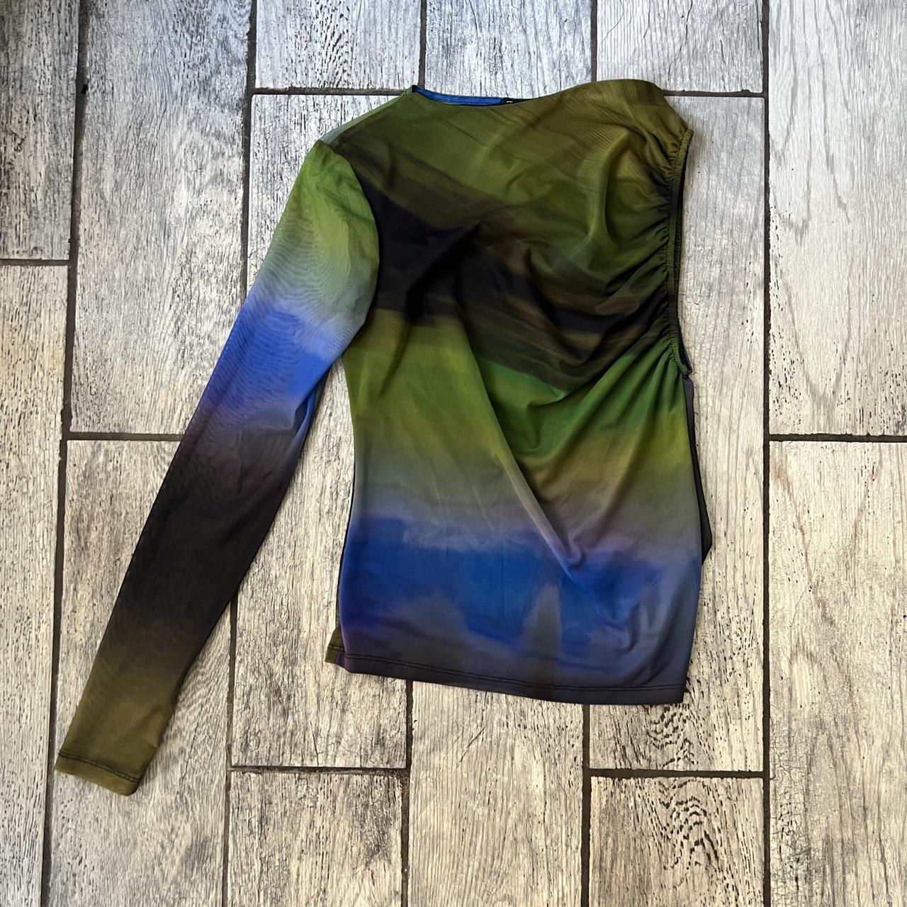 blue + green ZARA tulle one shoulder sleeve sheer... - Depop