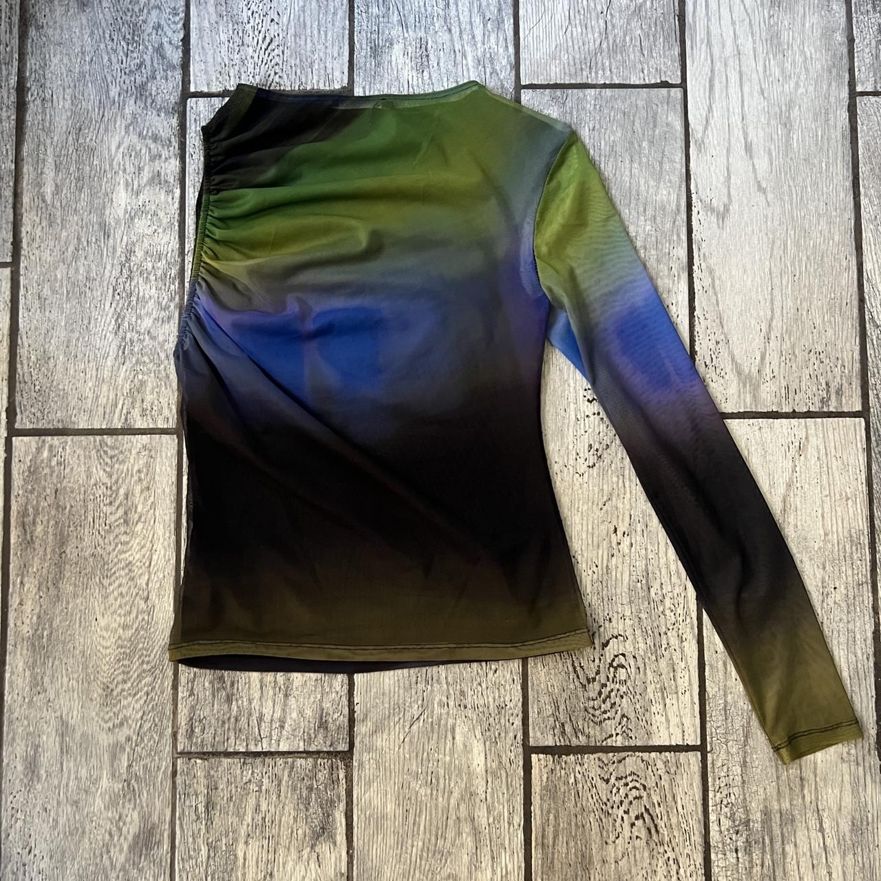 blue + green ZARA tulle one shoulder sleeve sheer... - Depop