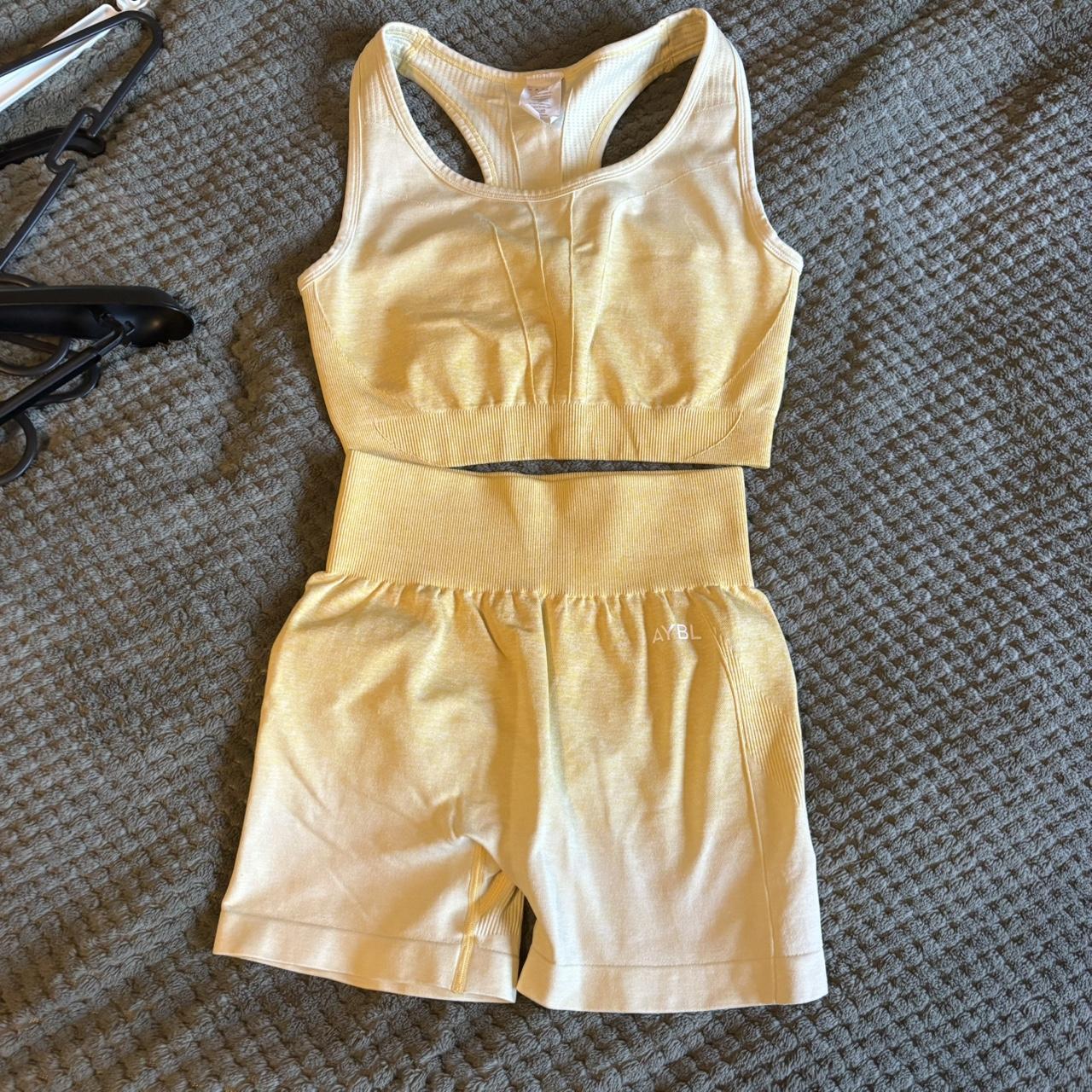 Yellow AYBL sportswear set, 2 tone faded. Size... | Depop
