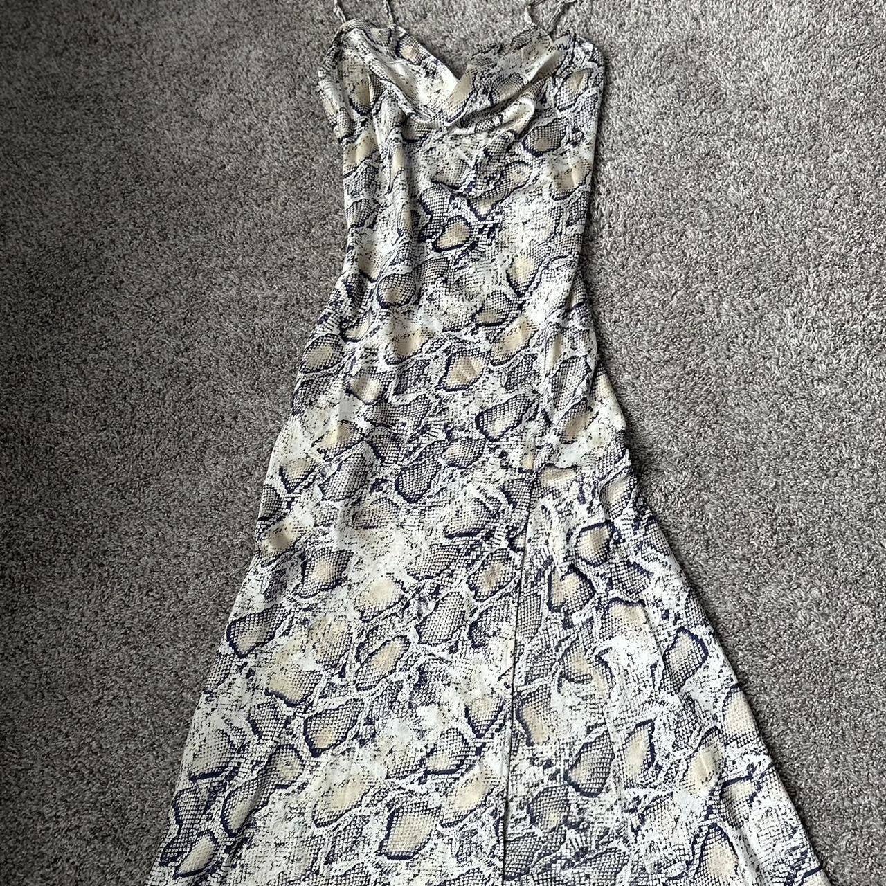 Snake print satin cowl neck maxi dress with leg slit... - Depop