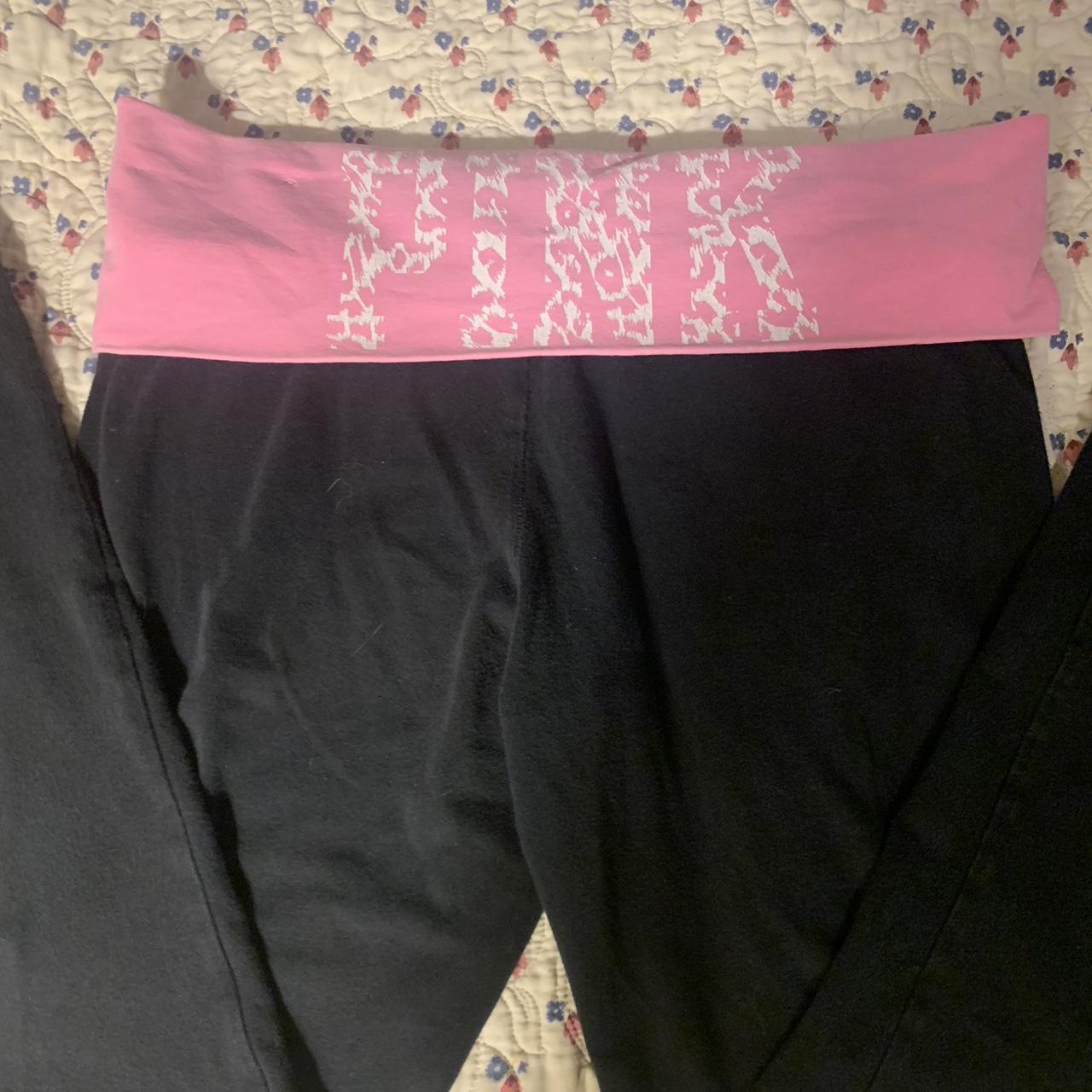 Pink Victoria's Secret fold over yoga pants. So cute... - Depop