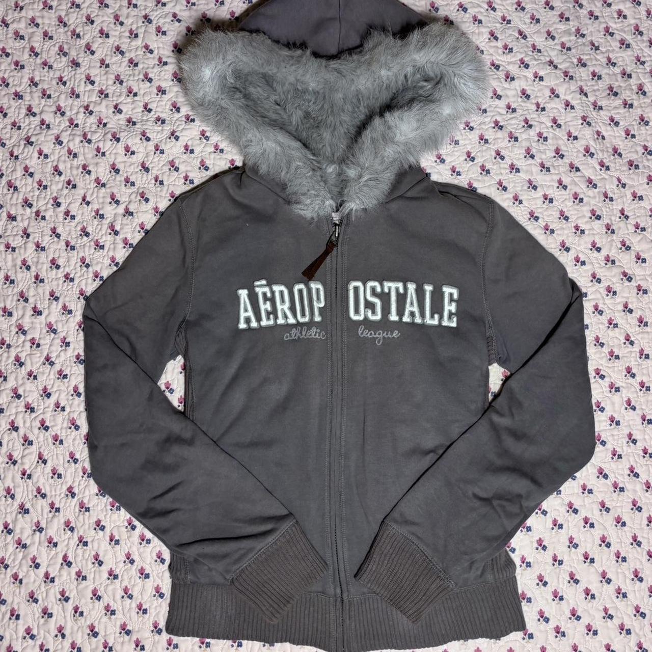 2000s Aeropostale Fur Lined Fur Trim Hoodie Zip... - Depop