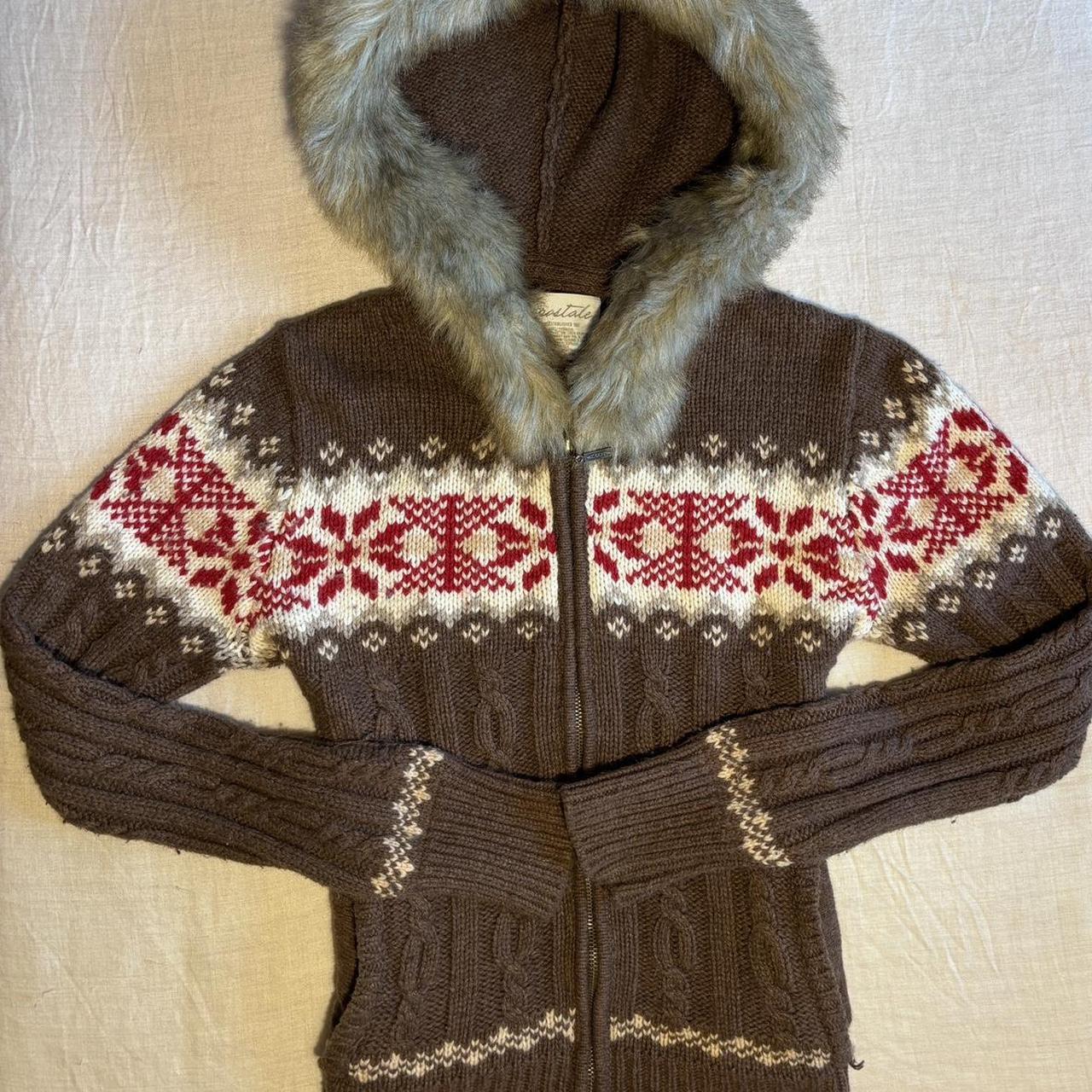 Brown Aeropostale Knit Fur Trim Zip Up ULTRA RARE... - Depop