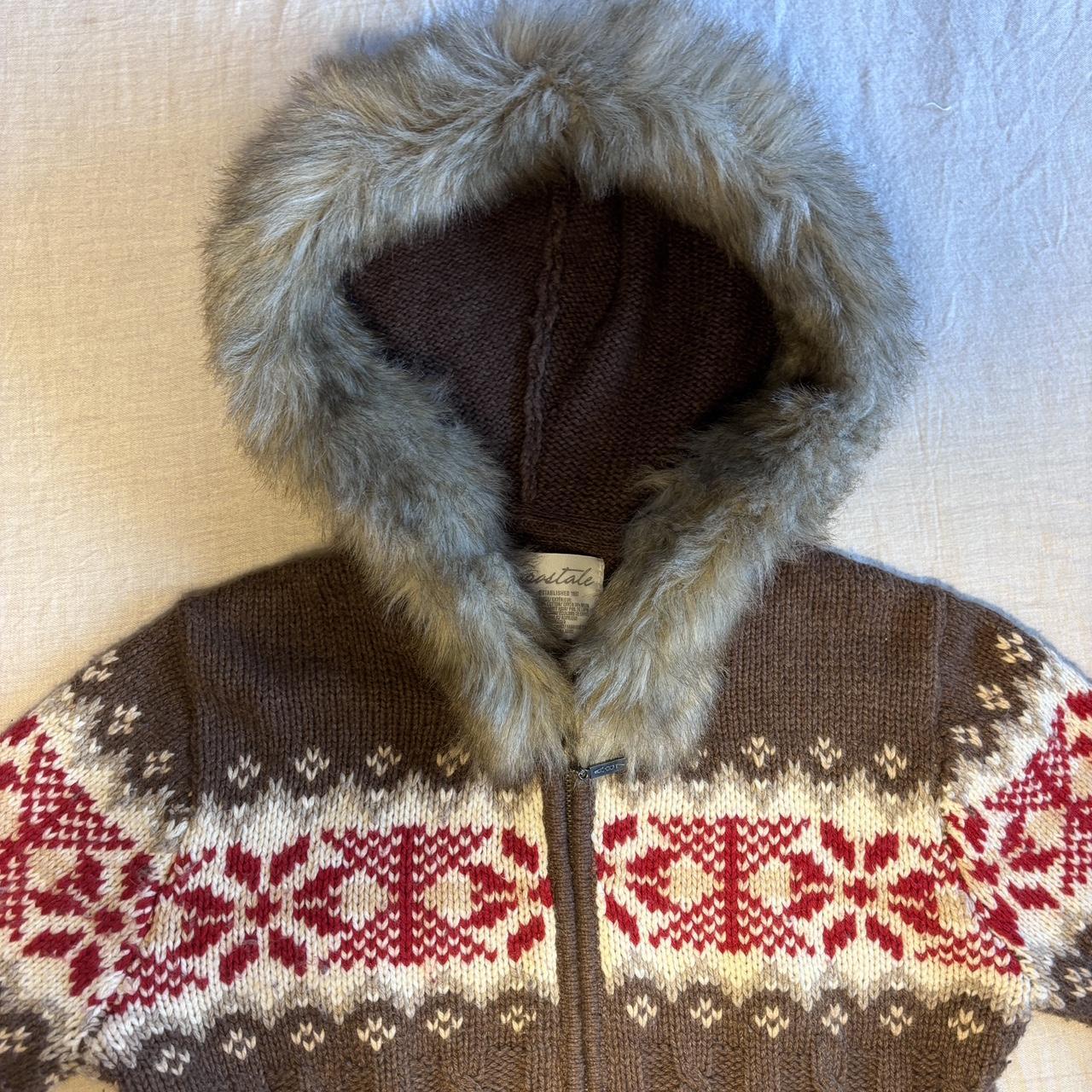 Brown Aeropostale Knit Fur Trim Zip Up ULTRA RARE... - Depop