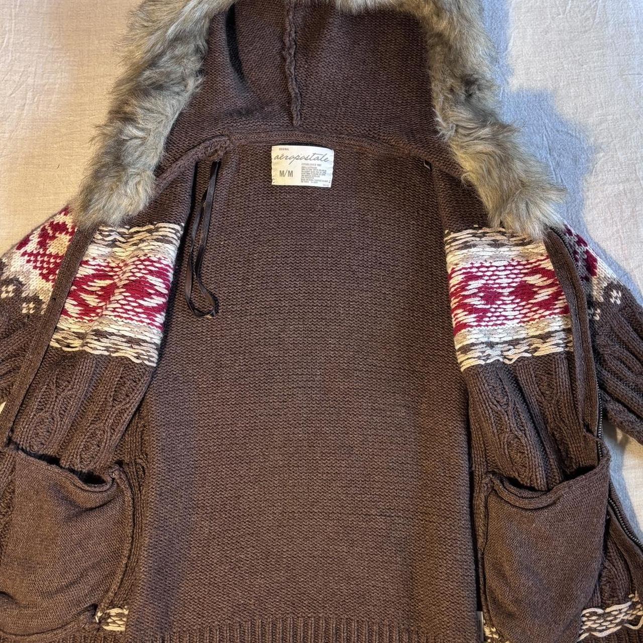 Brown Aeropostale Knit Fur Trim Zip Up ULTRA RARE... - Depop