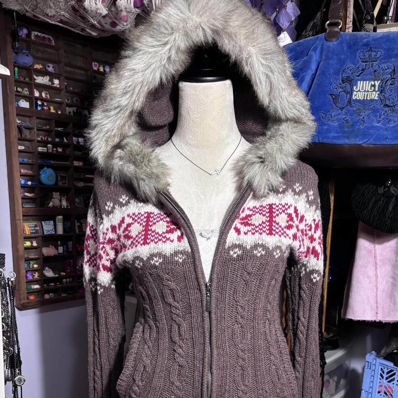 Brown Aeropostale Knit Fur Trim Zip Up ULTRA RARE... - Depop