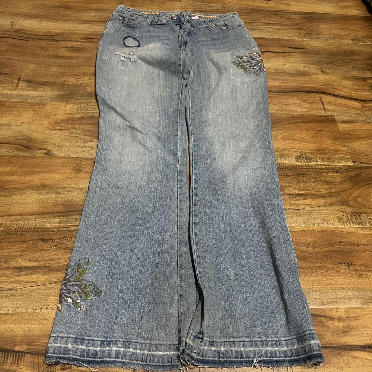 Flared miss me style y2k flared vintage blue boho... | Depop