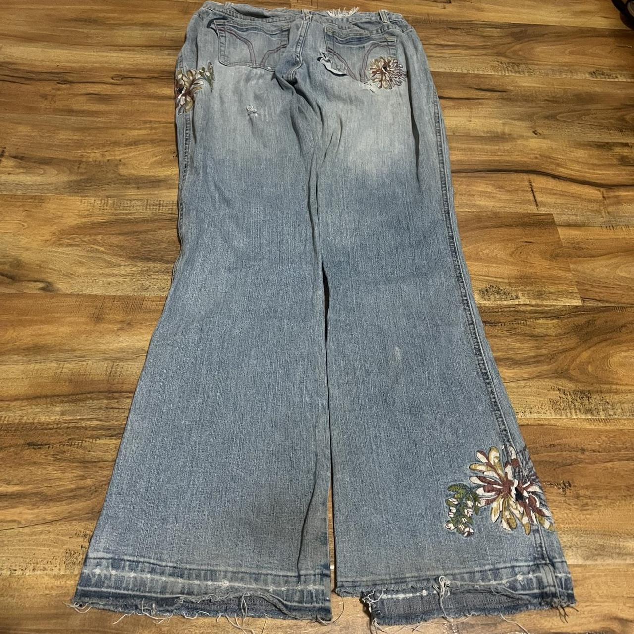 Flared miss me style y2k flared vintage blue boho... | Depop
