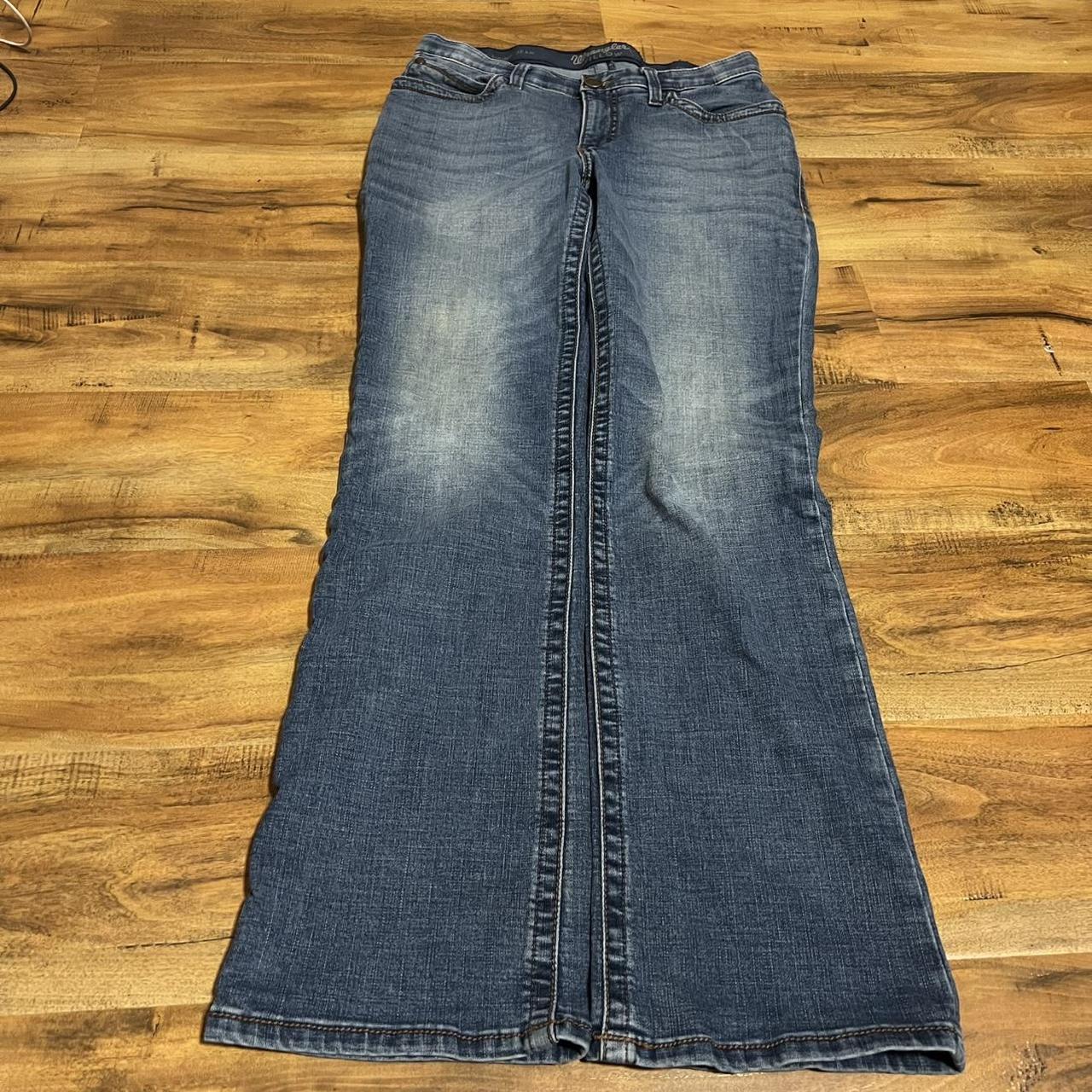 Flared miss me style y2k flared vintage blue boho... | Depop