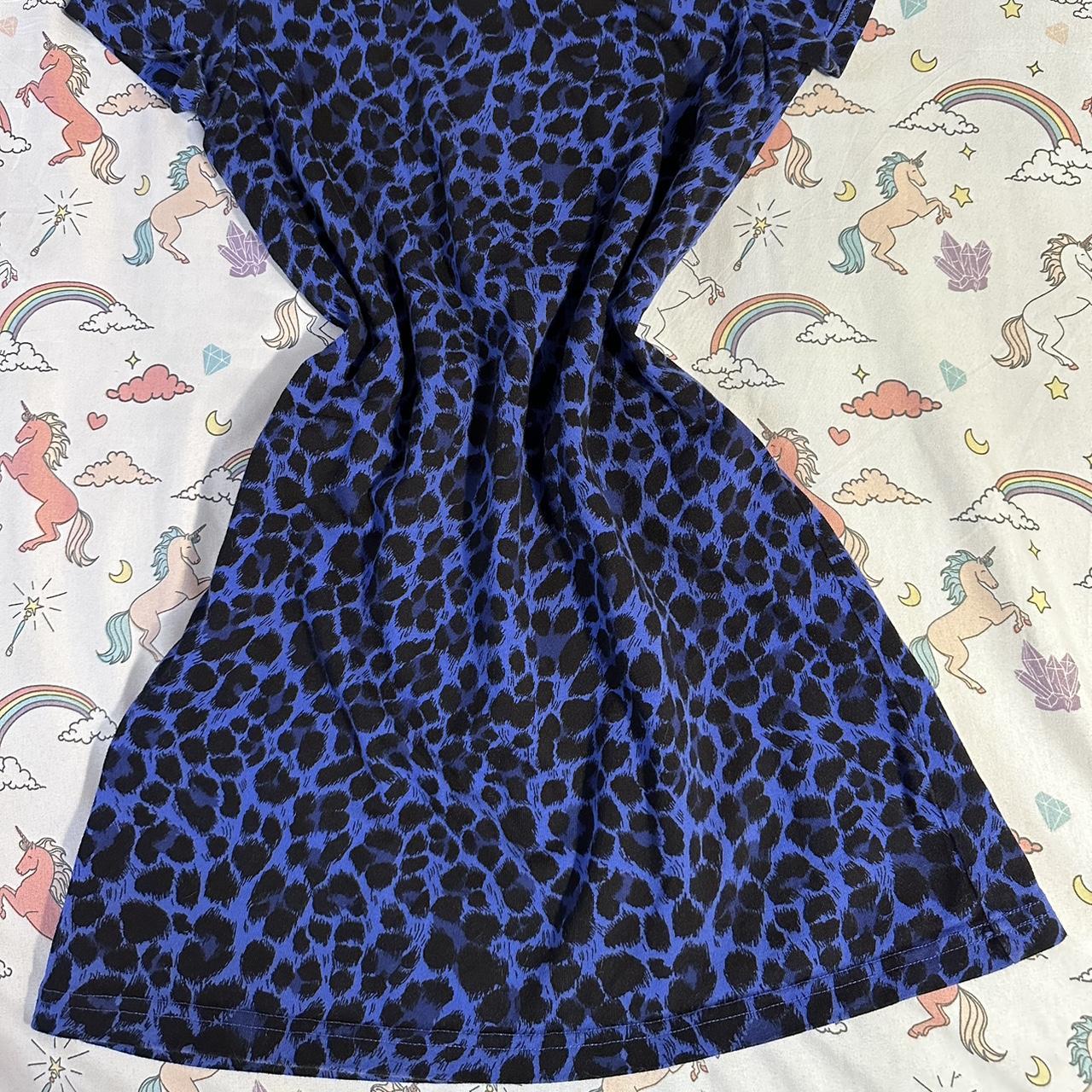 Neon Blue leopard print micro mini dress Faux... - Depop