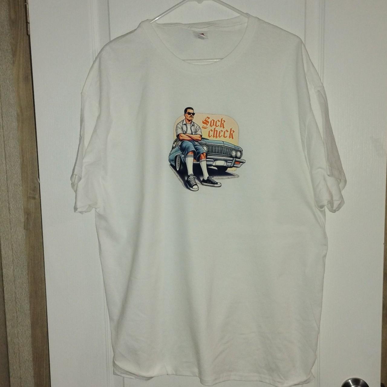 White short sleeve men's white Sock Check Cholo T-... | Depop