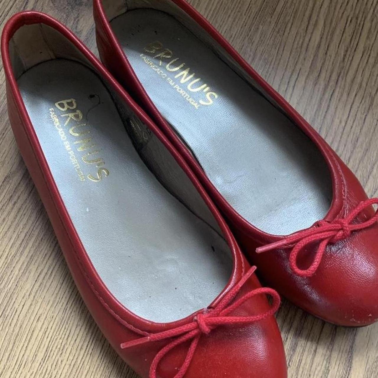 Red leather ballet flats Size EU 36 - UK 3 Slight... - Depop