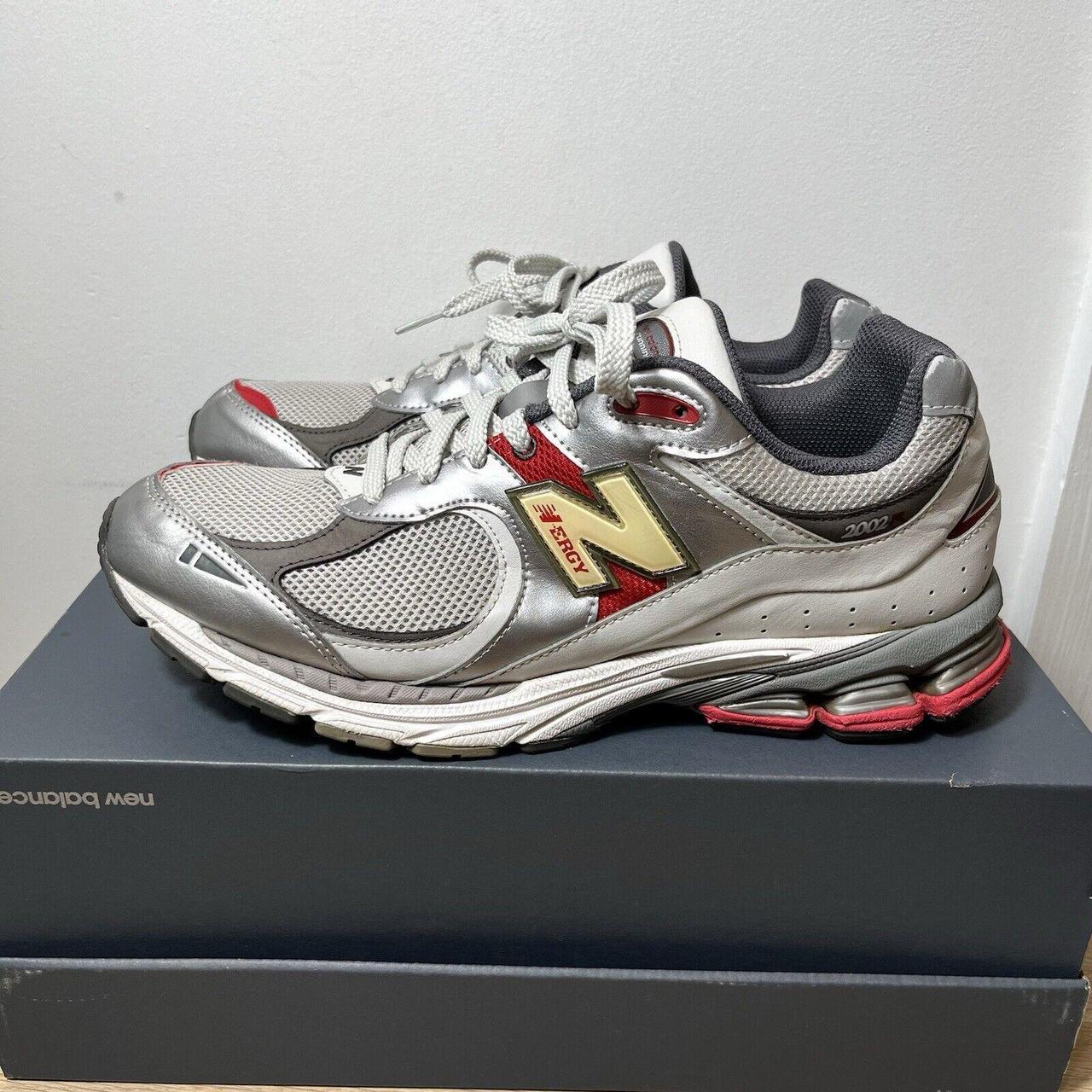 New Balance 2002R Silver Metallic Team Red - Mens... - Depop