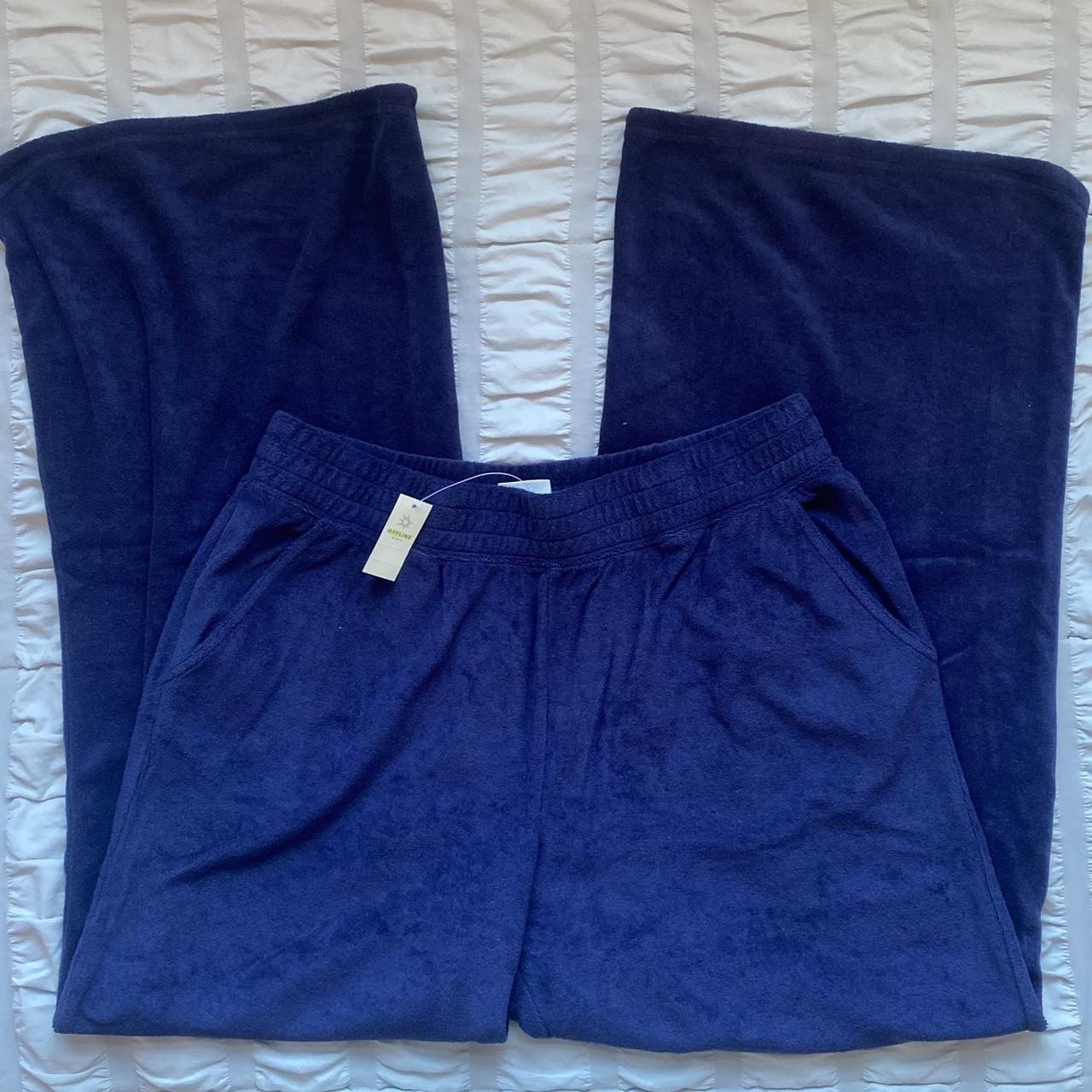 Aerie offline navy blue terry cloth wide leg... - Depop