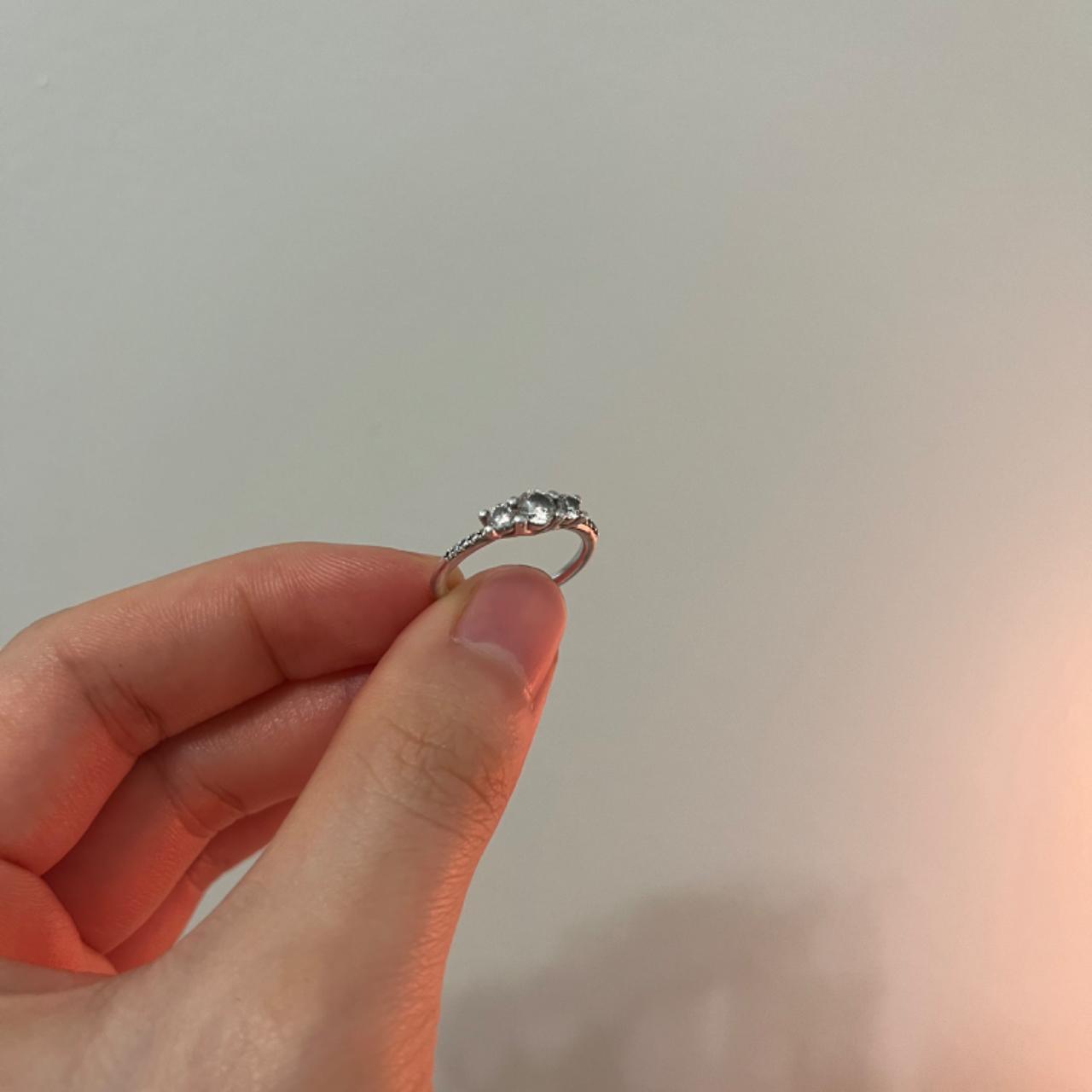 Pandora clear three-stone ring. Sterling silver.... - Depop