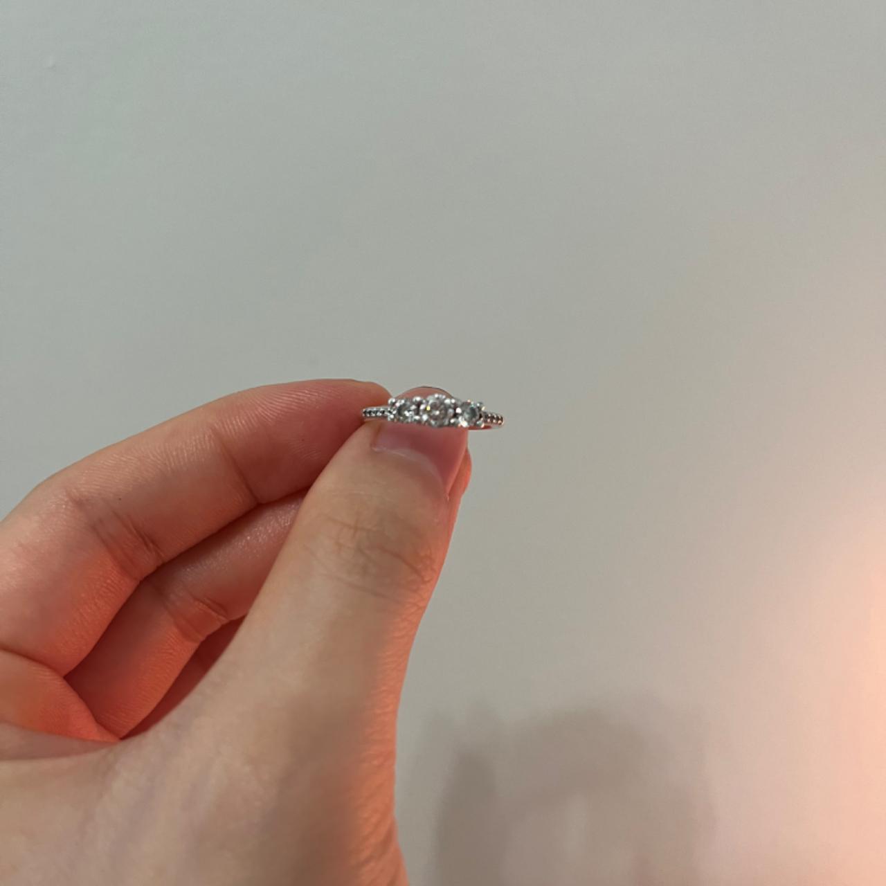 Pandora clear three-stone ring. Sterling silver.... - Depop