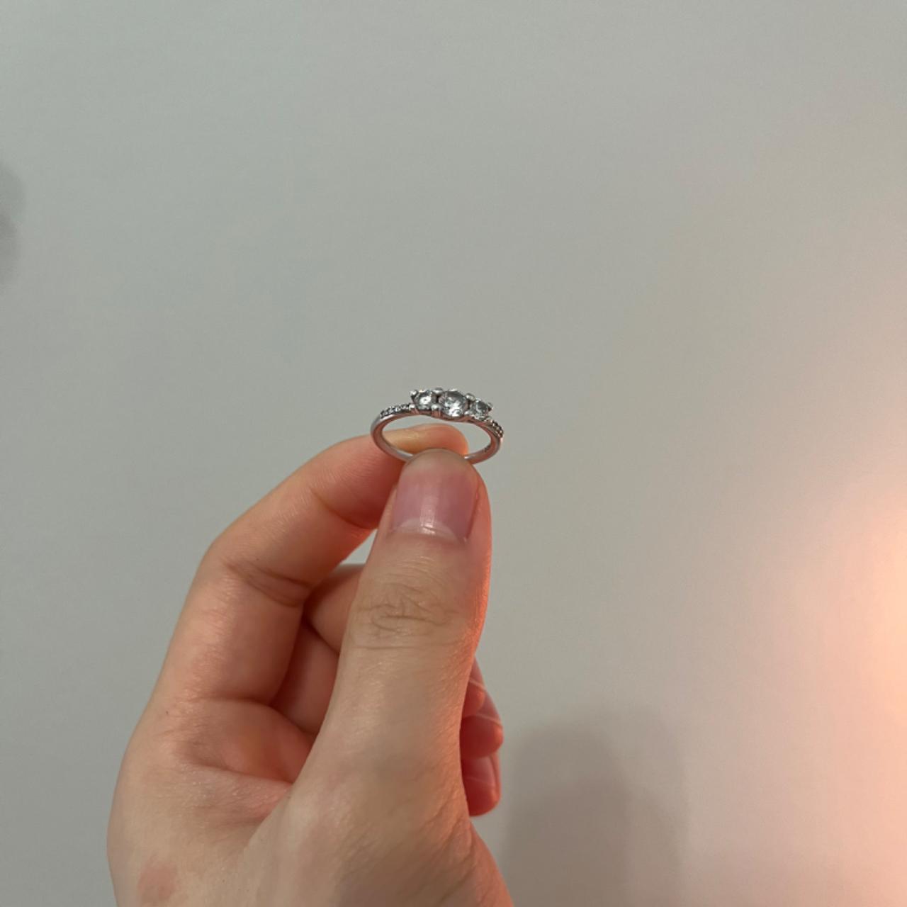 Pandora clear three-stone ring. Sterling silver.... - Depop
