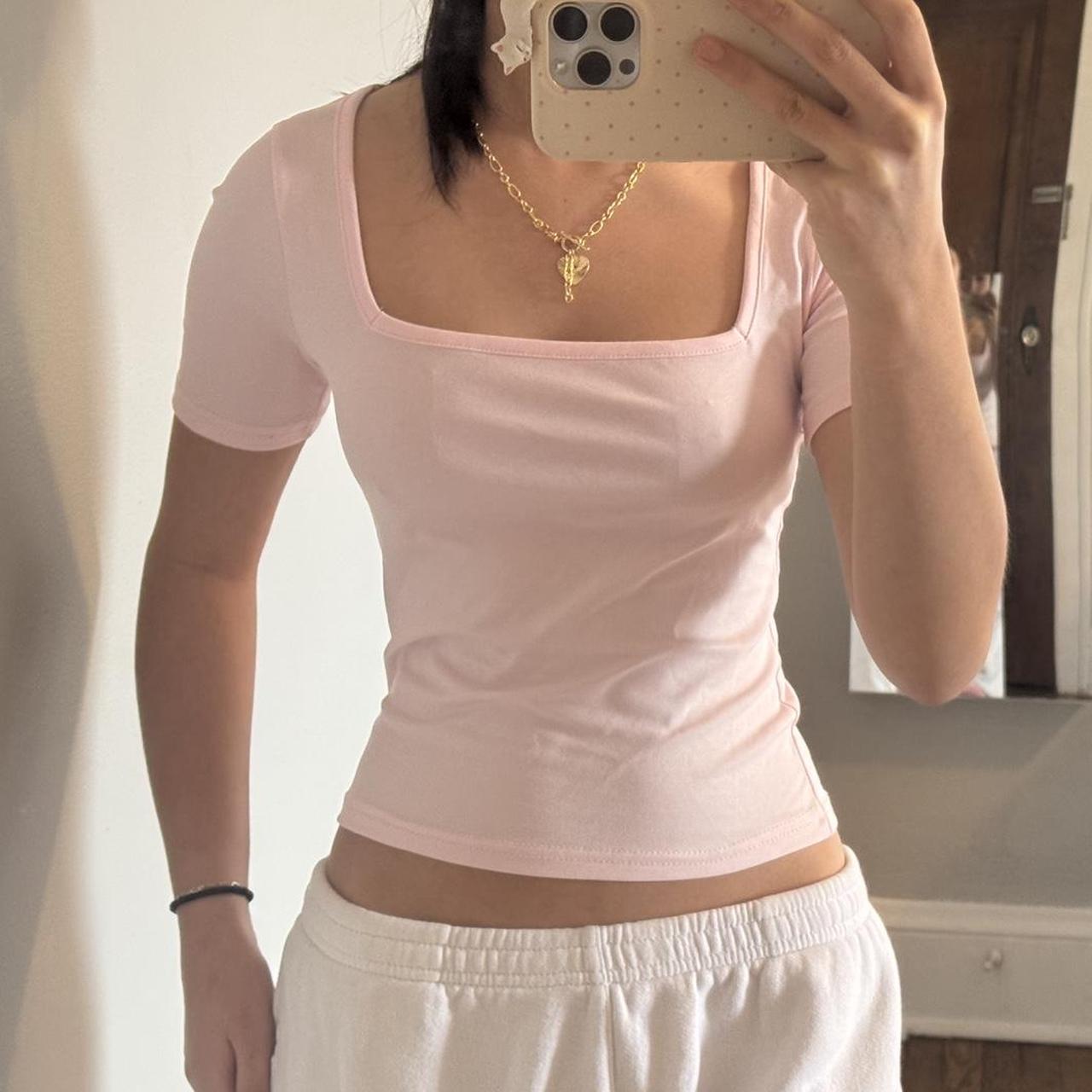 LEWKIN Pink square neck top Worn 1x Material is... | Depop