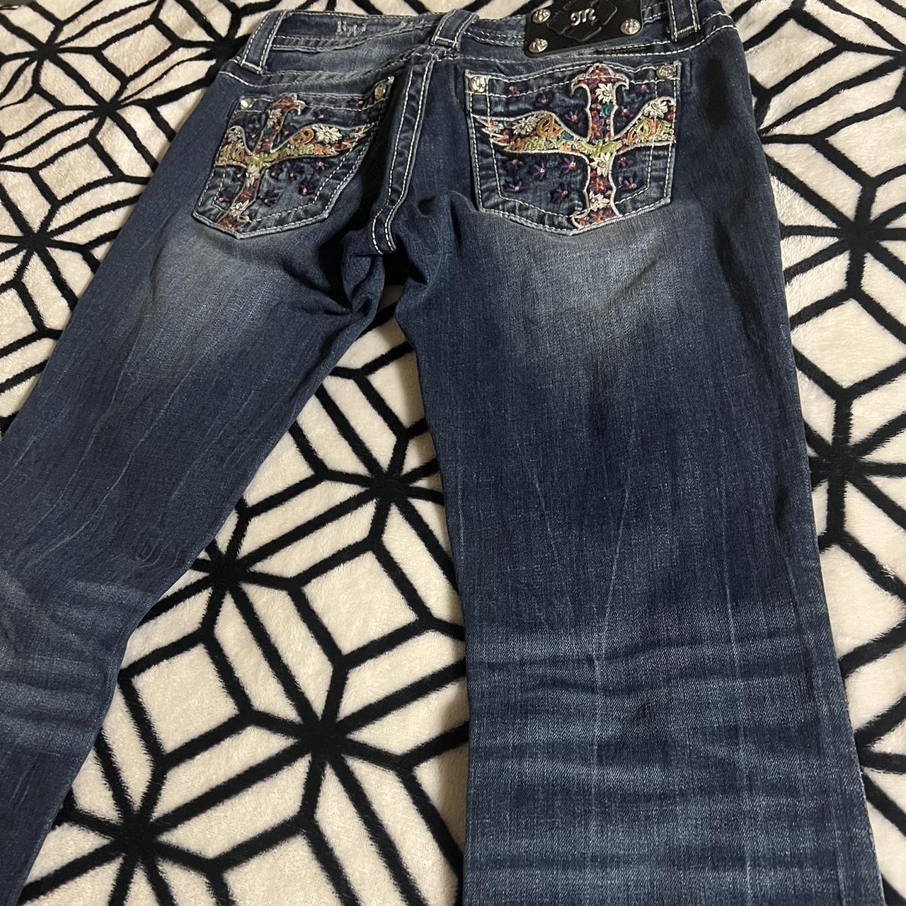 low rise flared miss me jeans I luv the... - Depop