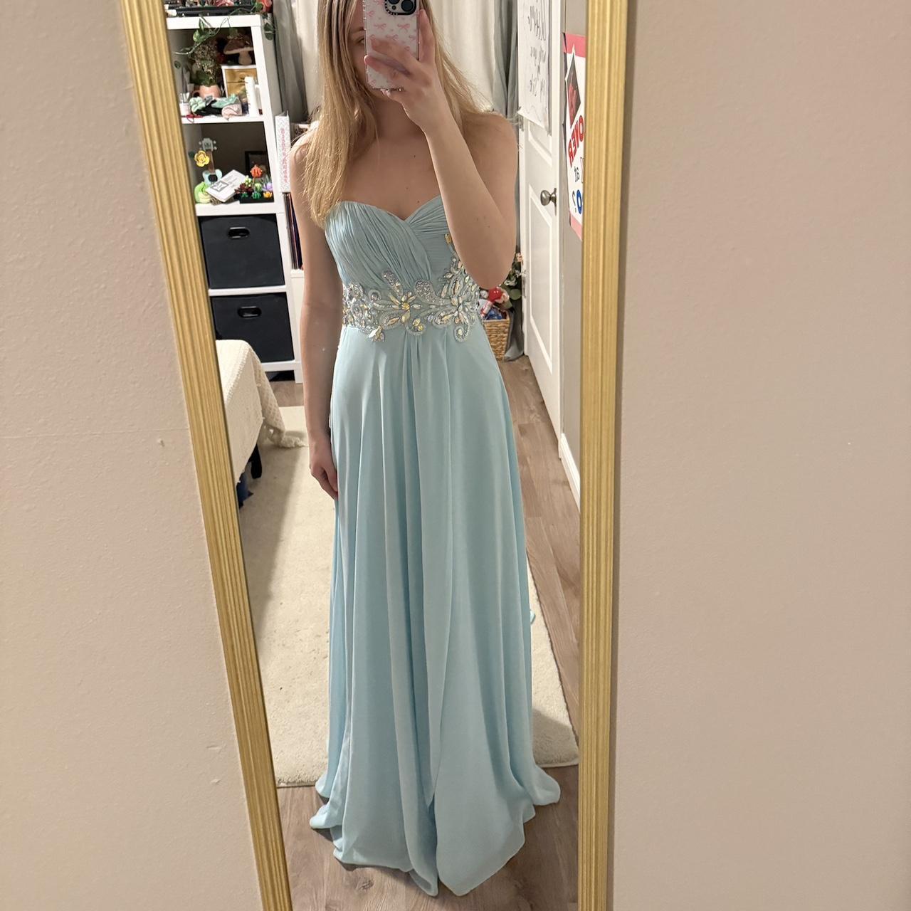 2000s Prom Dress! Baby blue maxi formal dress with... | Depop
