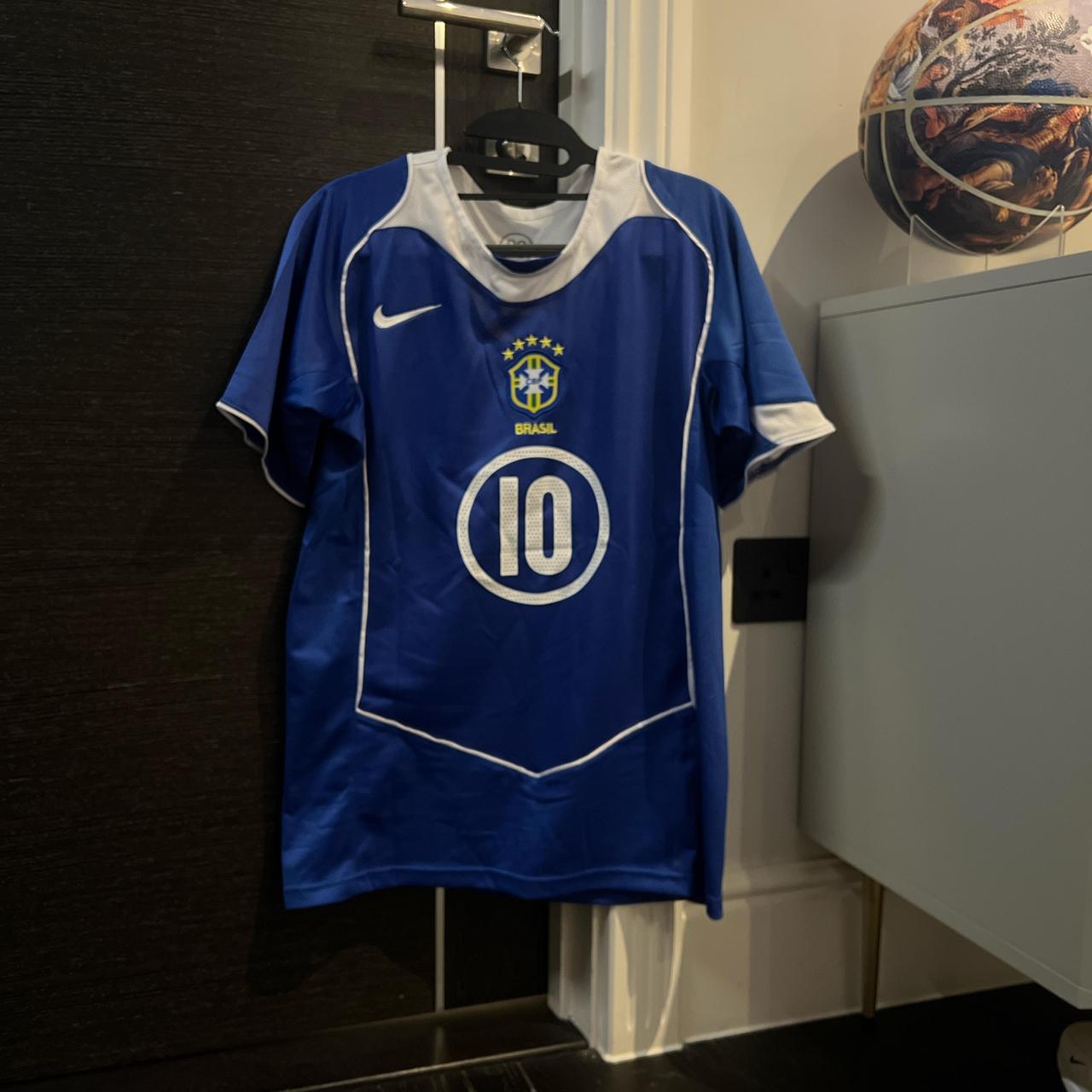 Retro blue Brazil kit with Ronaldinho and 10... | Depop