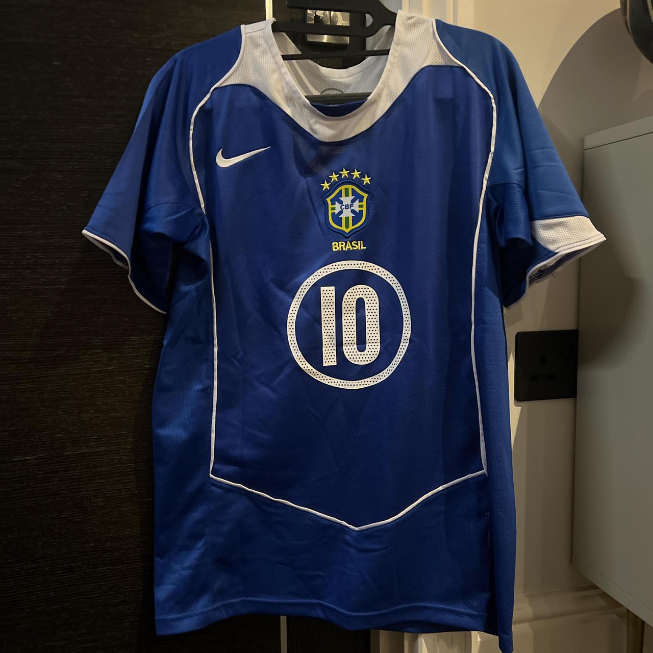 Retro blue Brazil kit with Ronaldinho and 10... | Depop