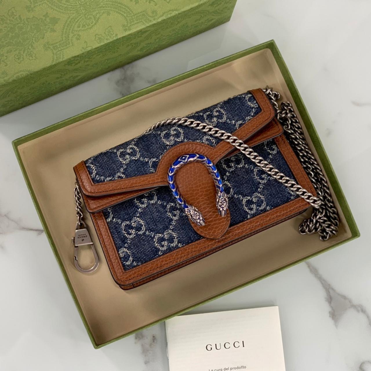 Gucci Dionysus Super Mini Leather and Organic Blue... - Depop