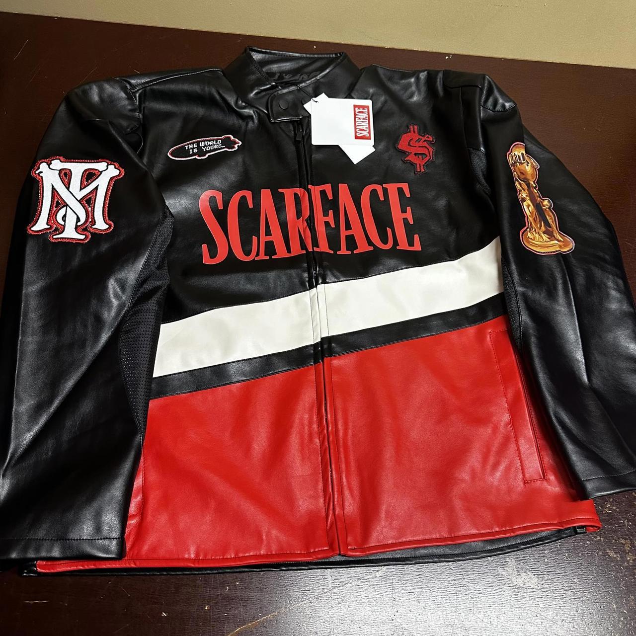 Scarface reason, Faux leather mens biker jacket, XL - Depop