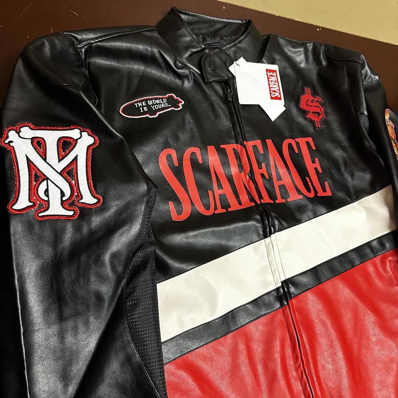 Scarface reason, Faux leather mens biker jacket, XL - Depop