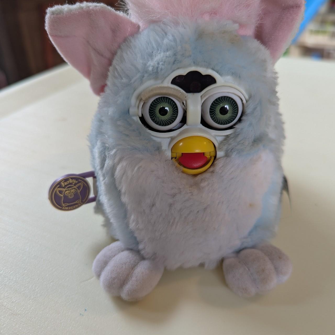 Blue and white Furby plush toy original... | Depop