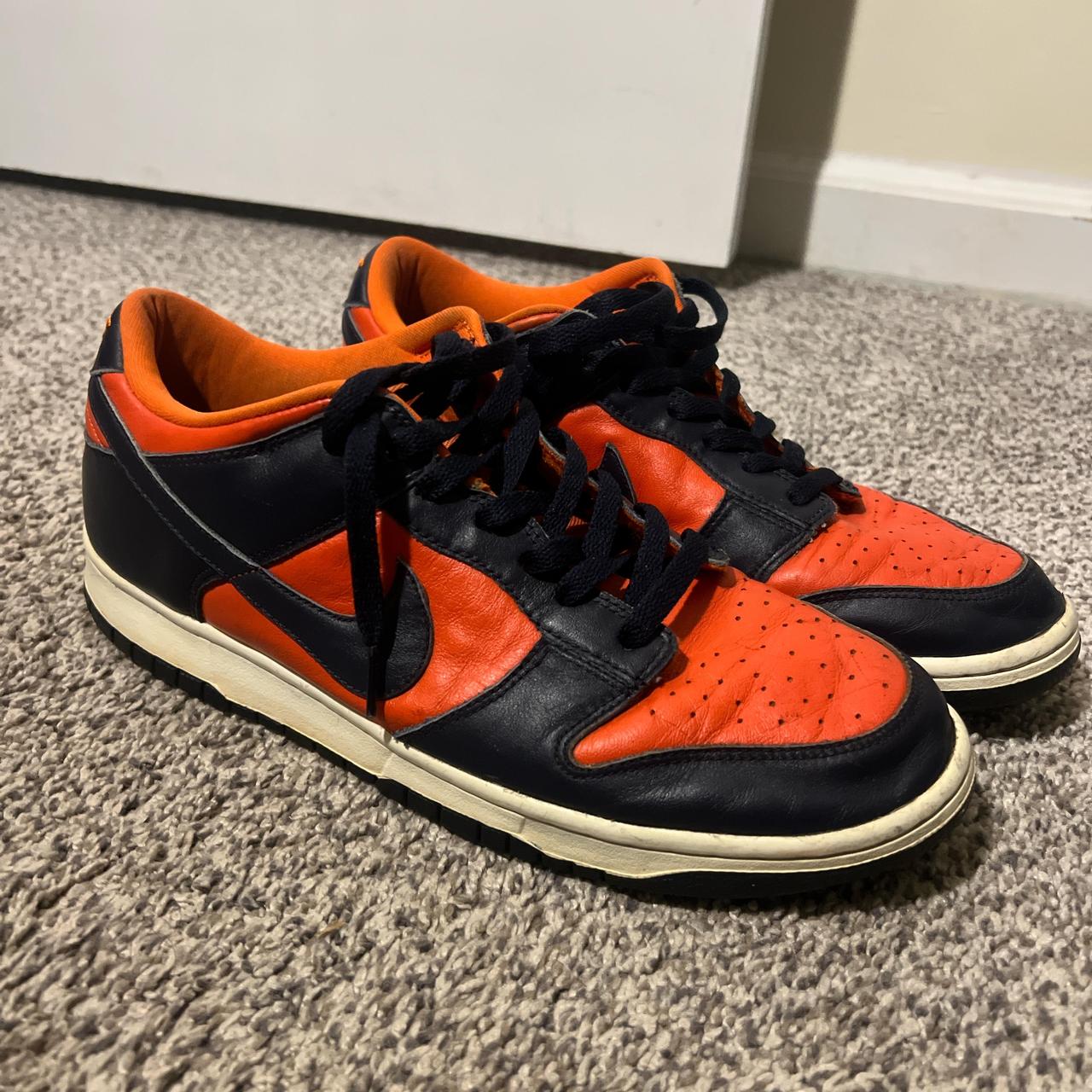 orange and navy blue vintage dunks from 90s size 11... | Depop