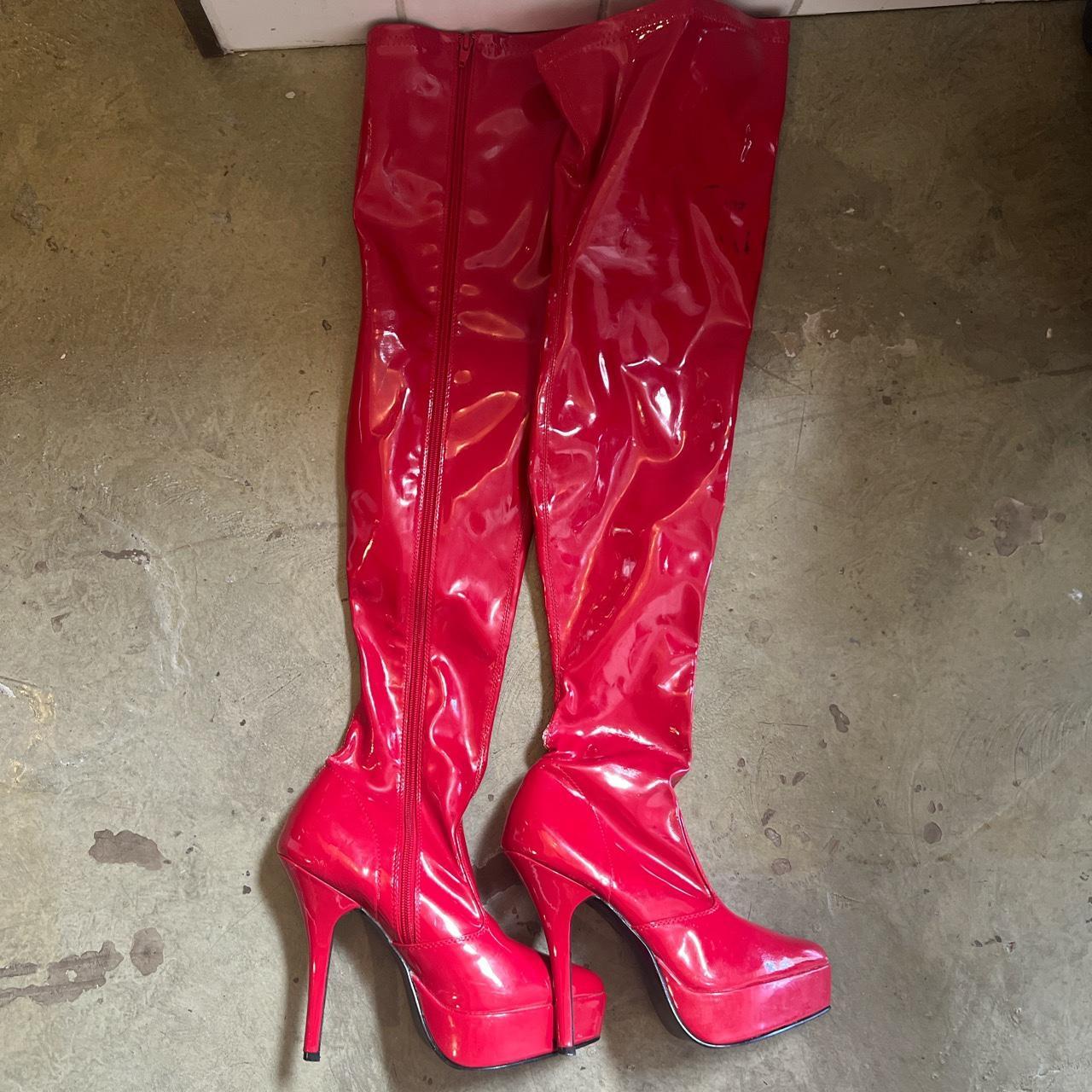 Size 8 1/2 red leather knee high boots - Depop