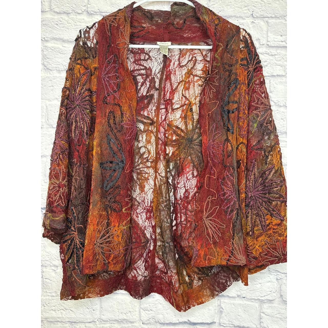 Chico's Sheer Floral Fall Colors Open Front Shrug... - Depop