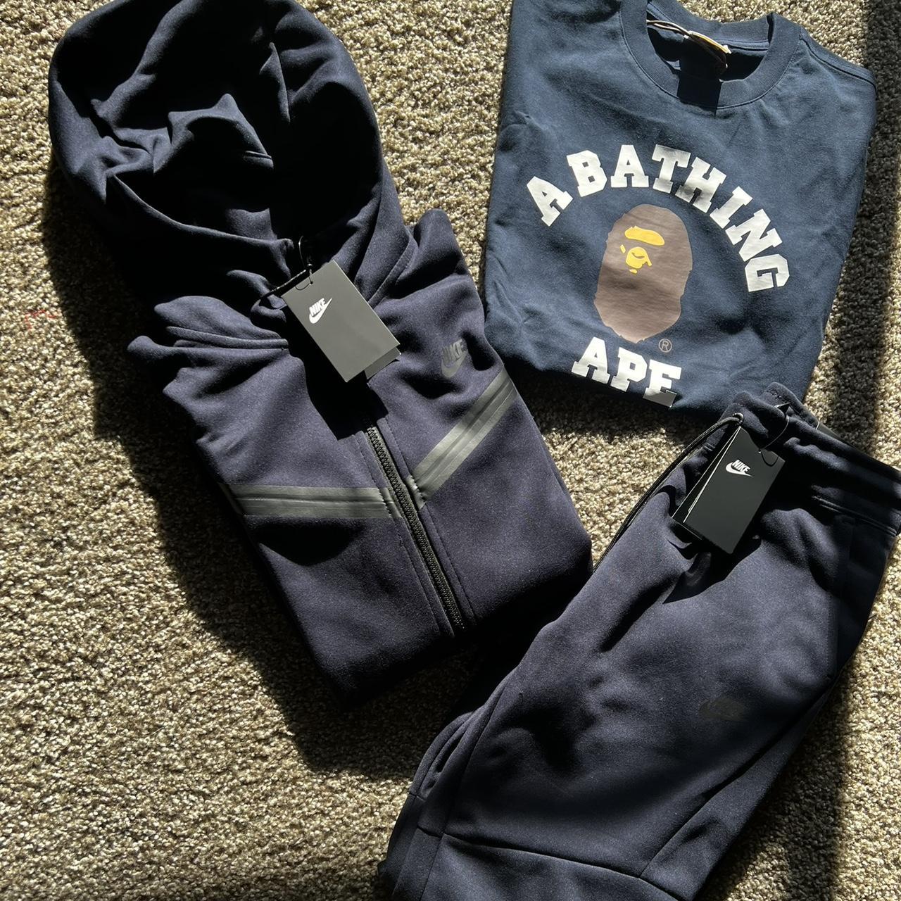 Navy blue Nike tech x navy blue bape - Depop