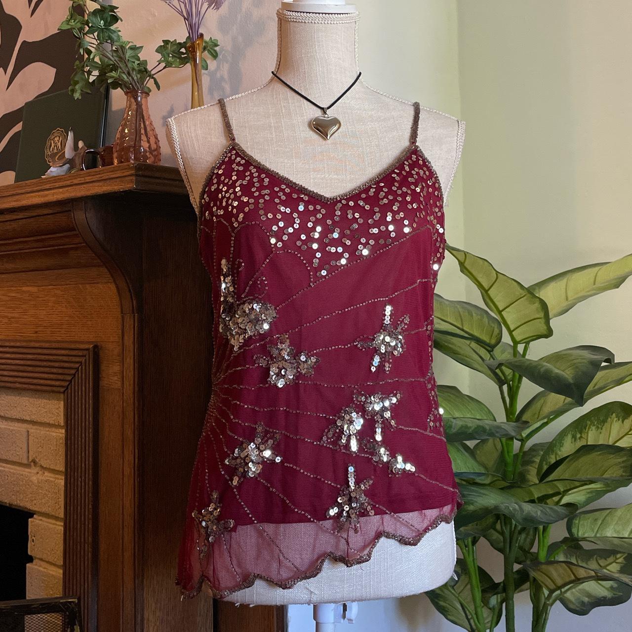 Body Central Women's Burgundy and Silver Vest | Depop