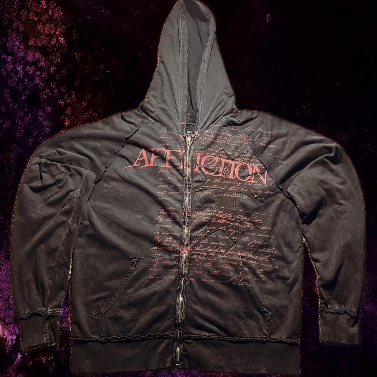 Rare Affliction Zip Up Hoodie Size: L One stud... - Depop