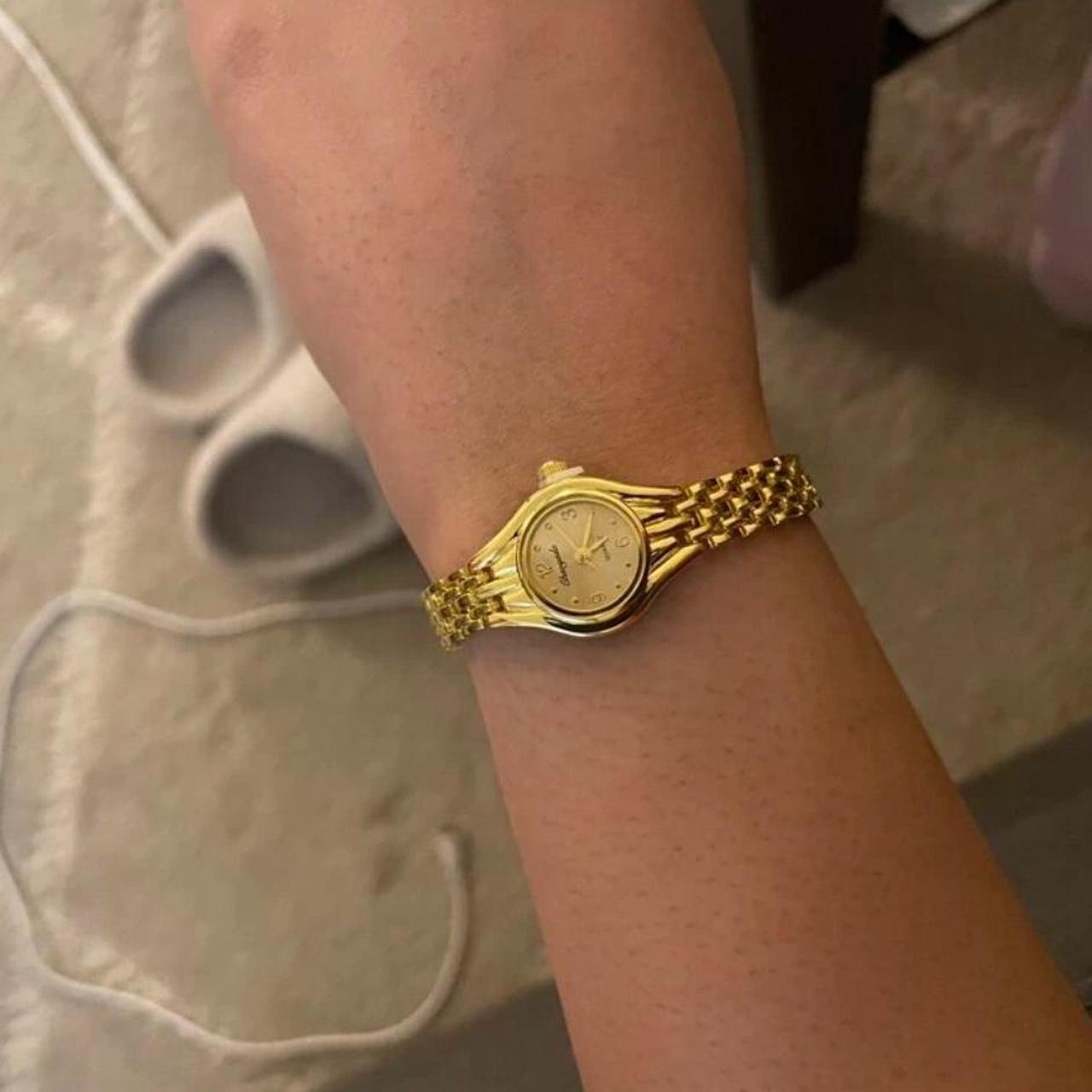 Vintage women watch- gold watch with a round face... - Depop