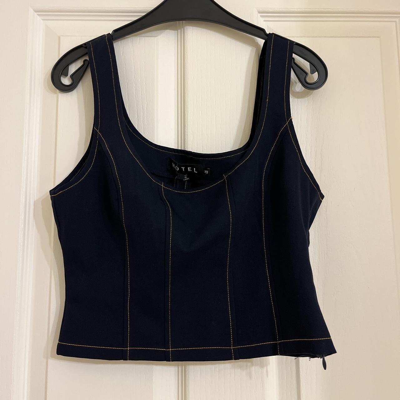 Motel rocks navy cropped corset - Depop