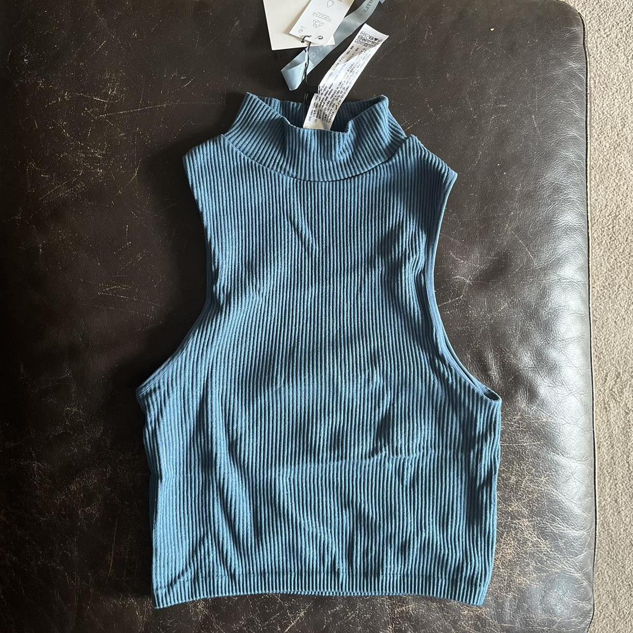 Zara deep blue ribbed stretchy tank top with slight... - Depop