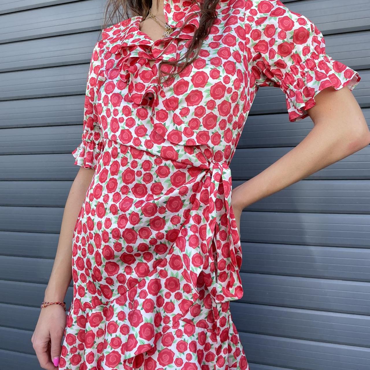 Red rose wrap mini dress SAMPLE NO RETURNS - Depop