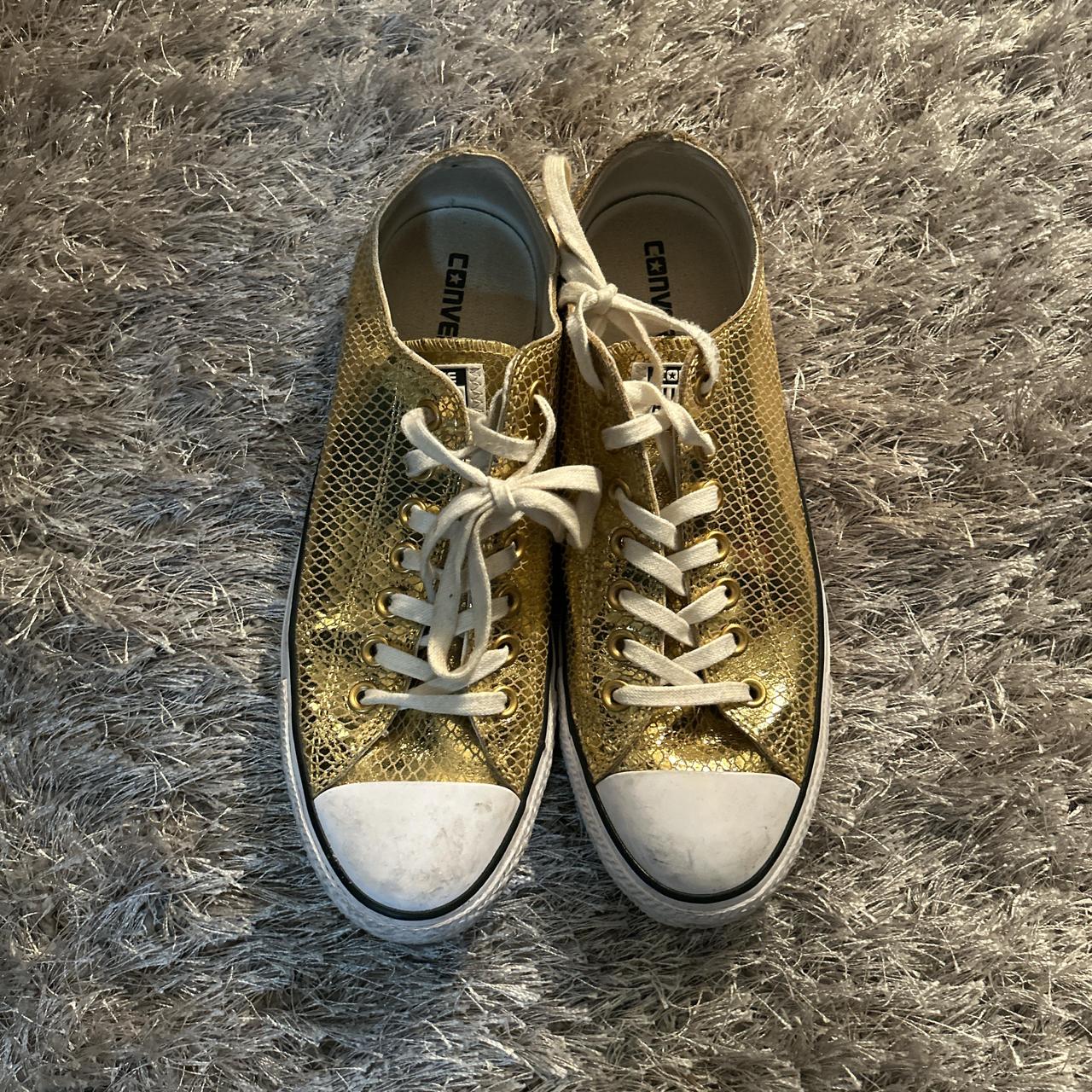 Gold Converse trainers #goldkicks - Depop