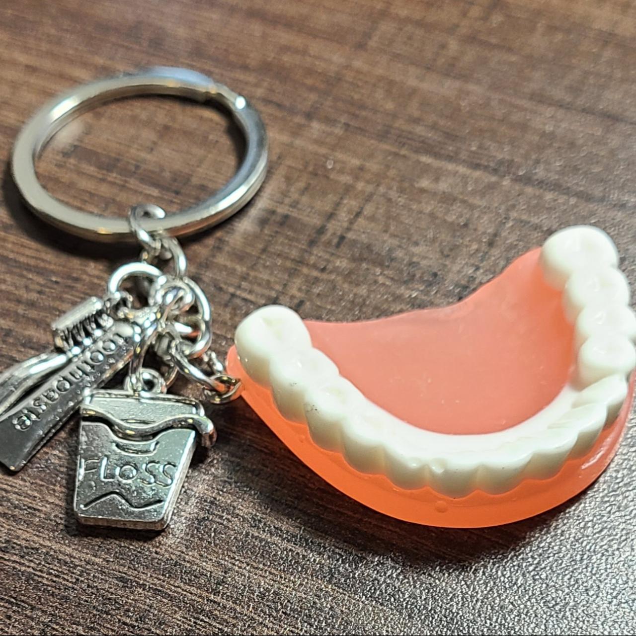 False Teeth keychain with Flosser, toothpaste and... - Depop