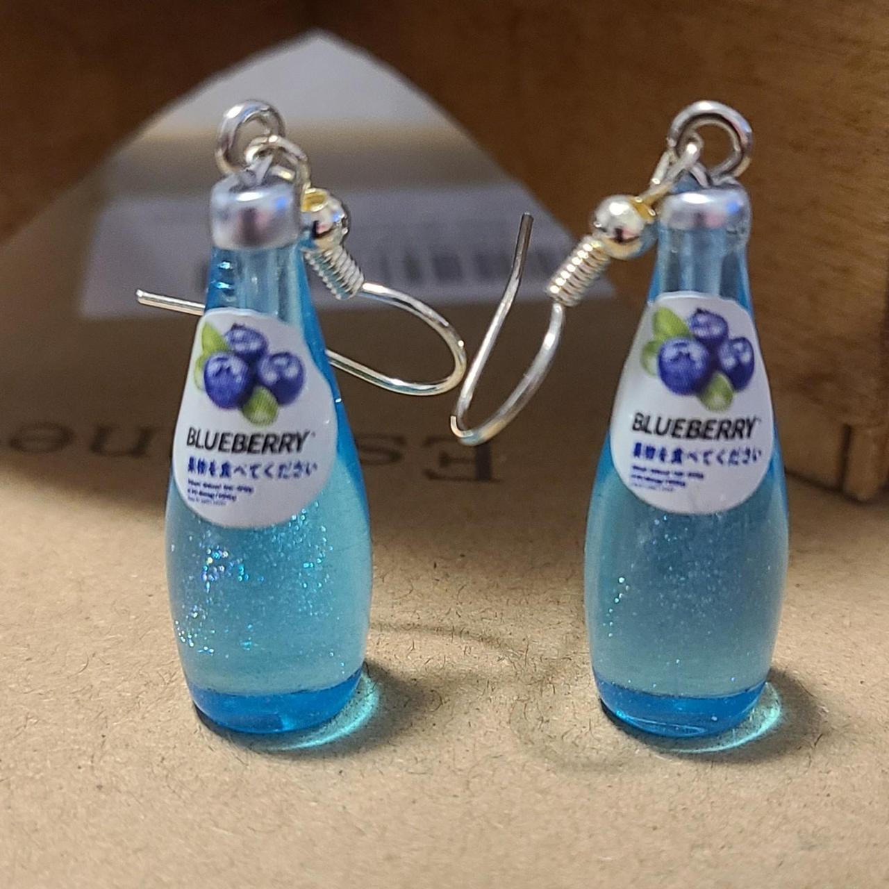 Handmade Blueberry Drink Dangle Drop Earrings Ladies... - Depop