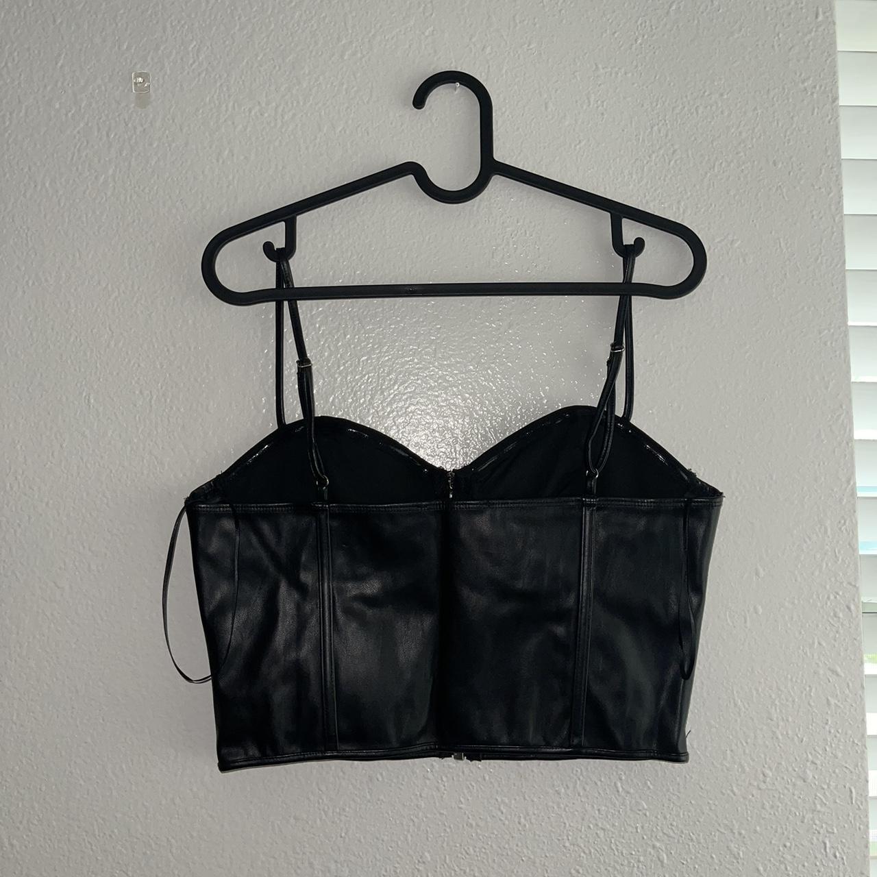 black leather crop top with functional middle... - Depop