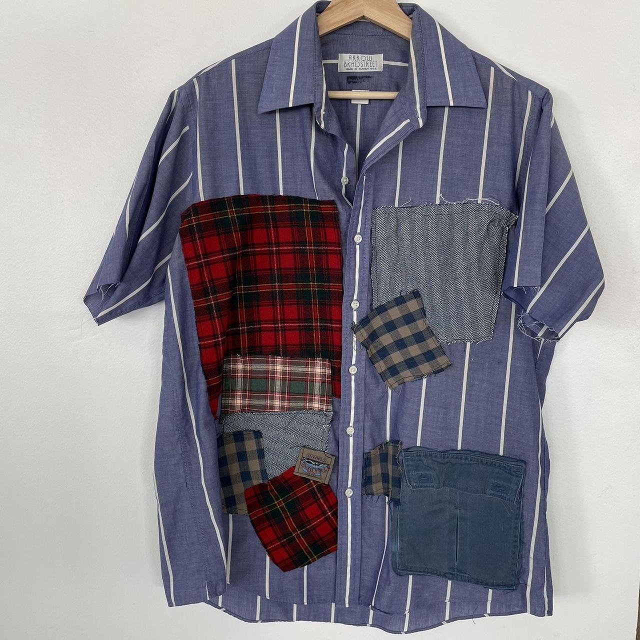 Vintage custom patchwork button up short sleeve... - Depop