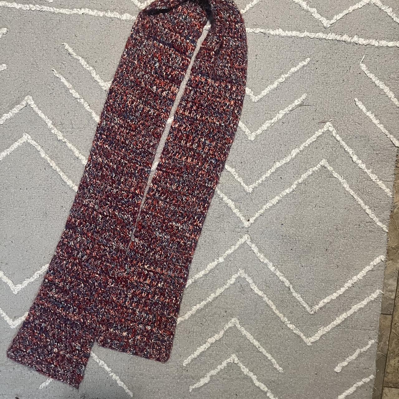 Multi colored scarf, mostly burgundy, hand-made, - Depop