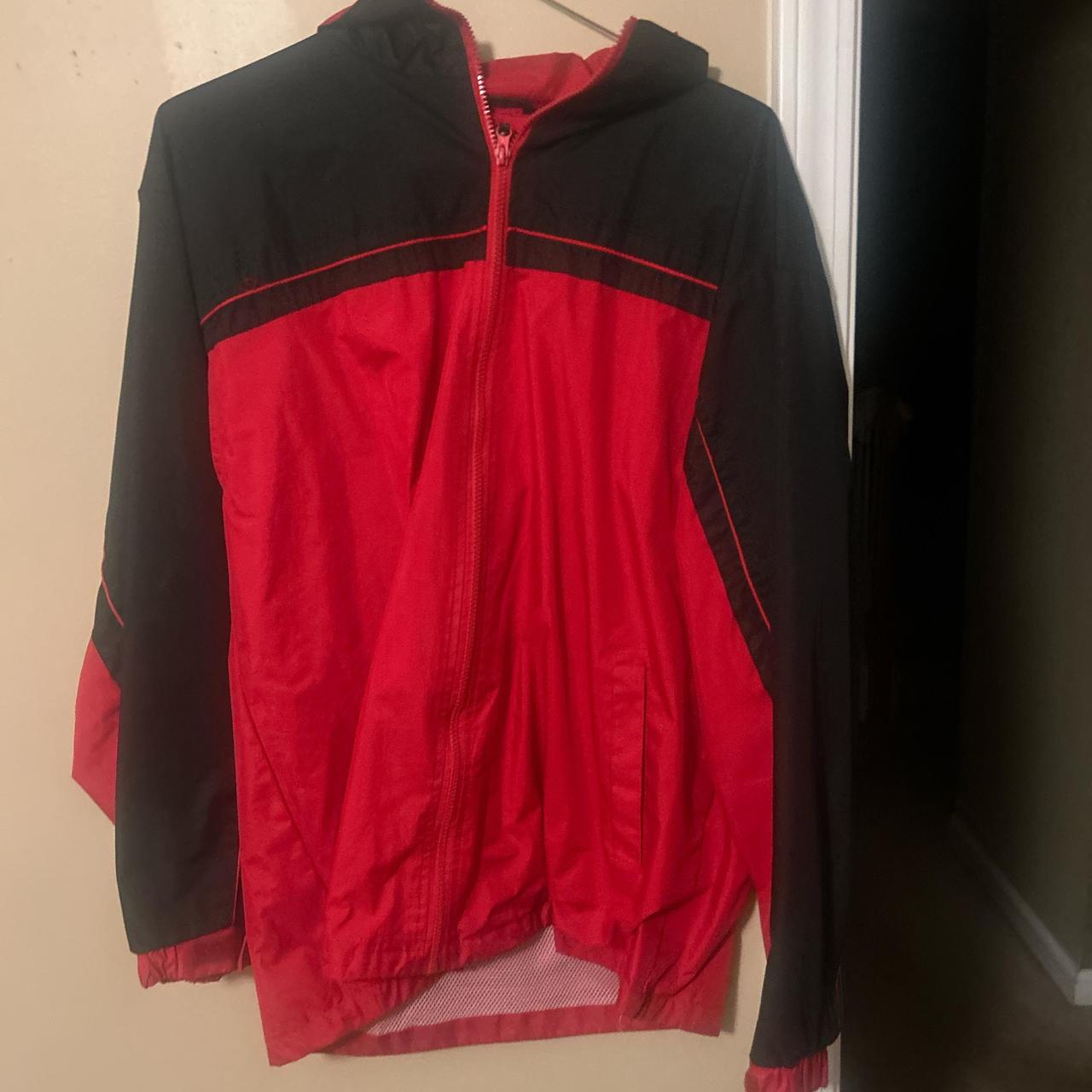 Vintage red and black rain coat | Depop