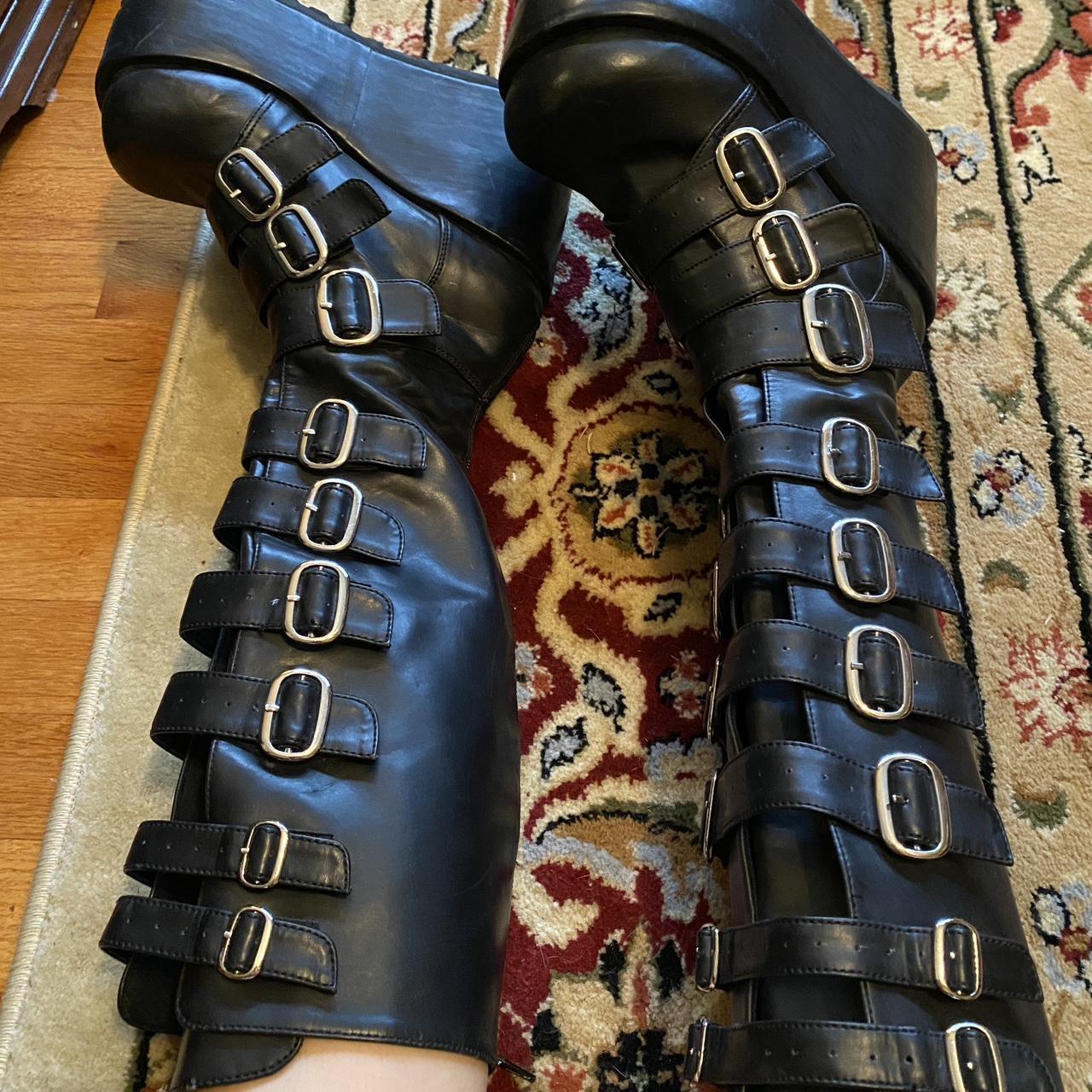 Demonia Buckle platform boots, size 7 GUC, see... - Depop