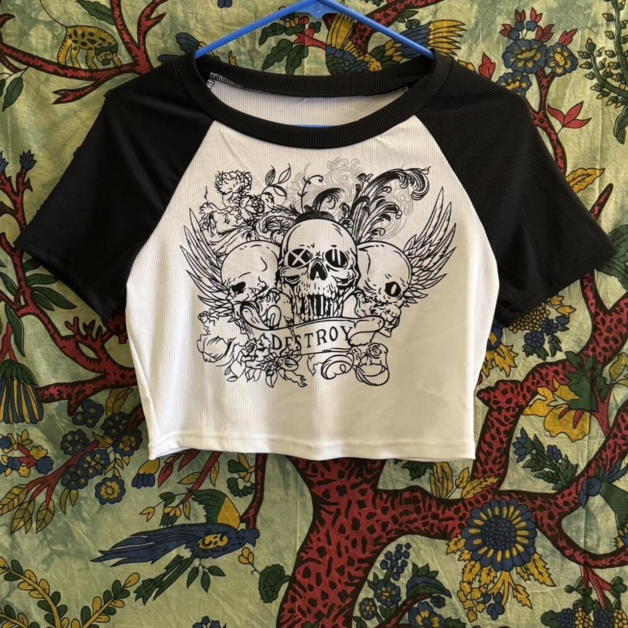 skull grunge baby tee never worn, super comfy... | Depop